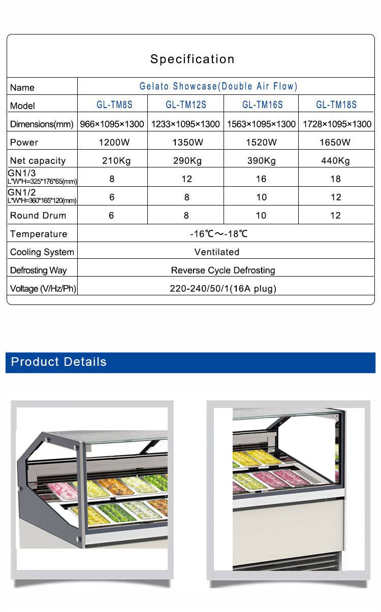 Italian Style Gelato Freezer Display Case with Reverse Cycle Defrost ...